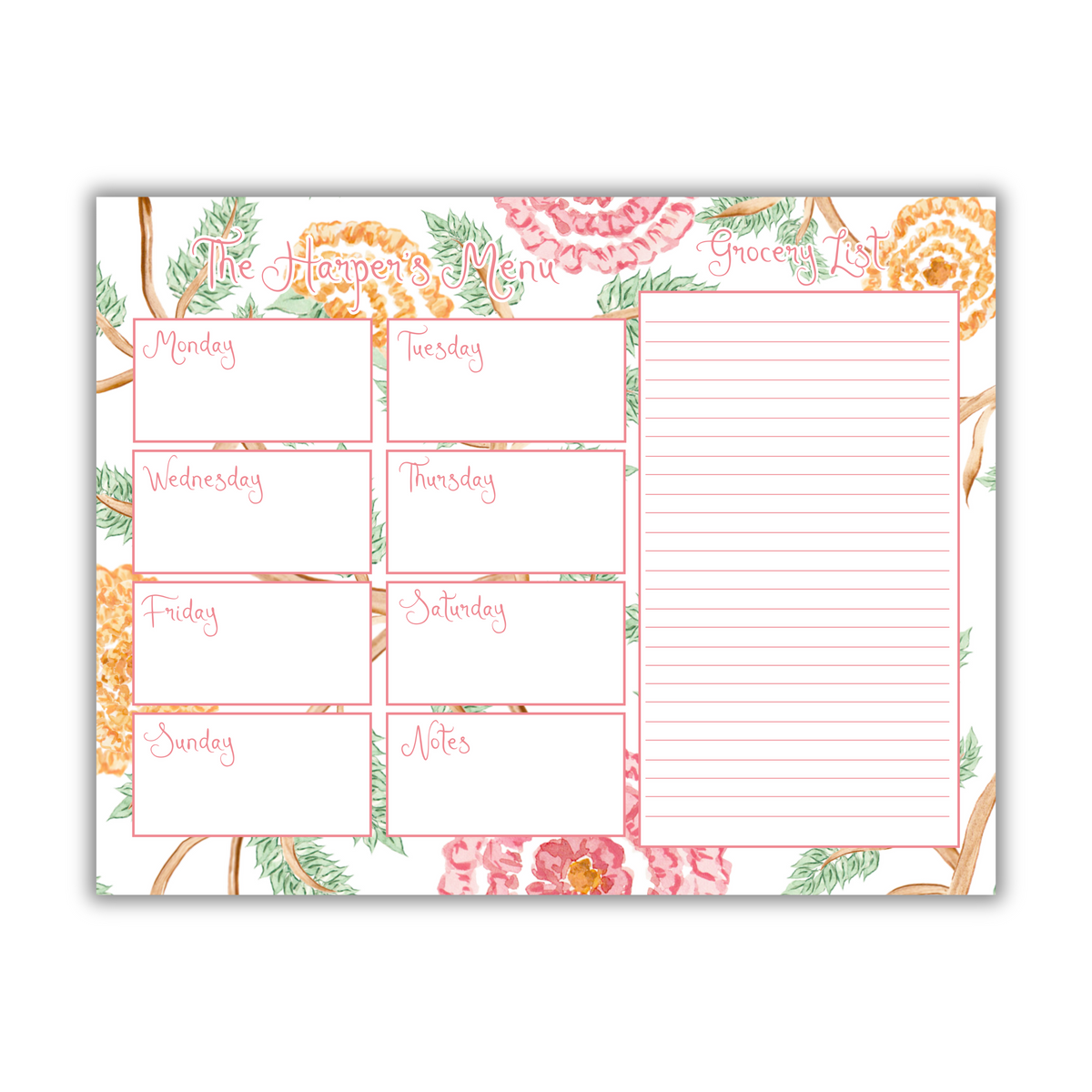Funky Florals Menu - Notepad | Ryan Harper Designs