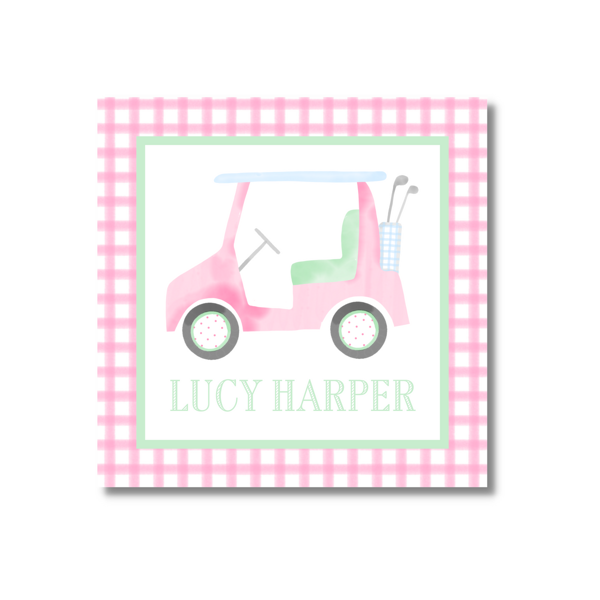 Pink Golf Cart - Kids Calling Card | Ryan Harper Designs